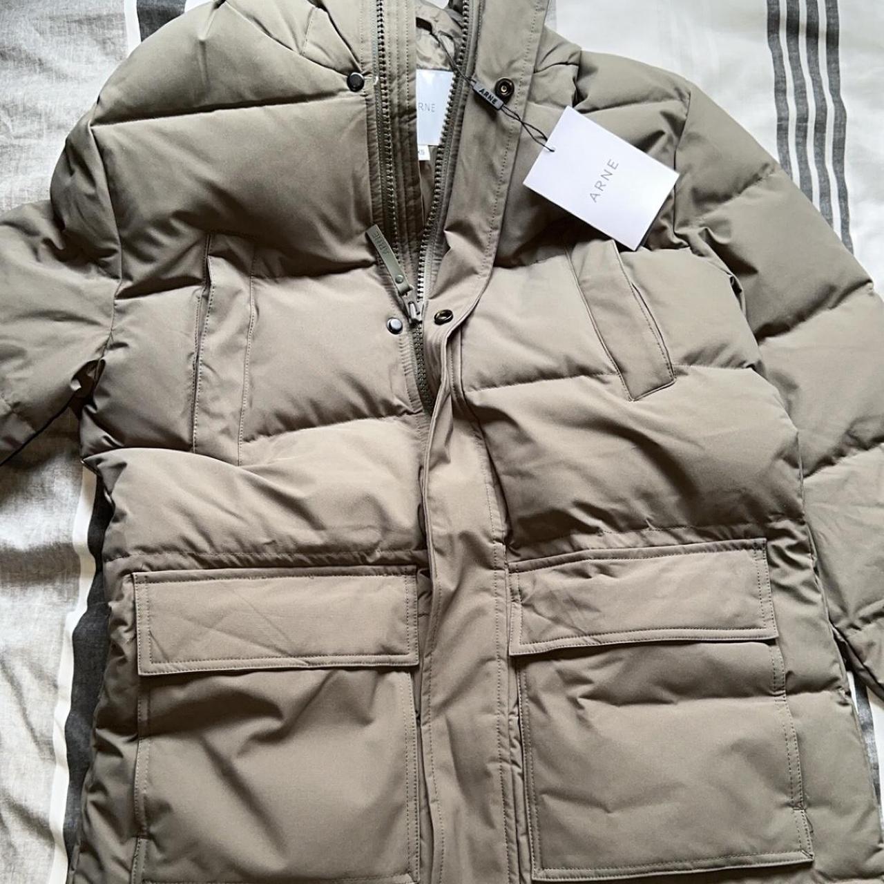 Arne mid length parka coat in Olive. Never worn,... - Depop