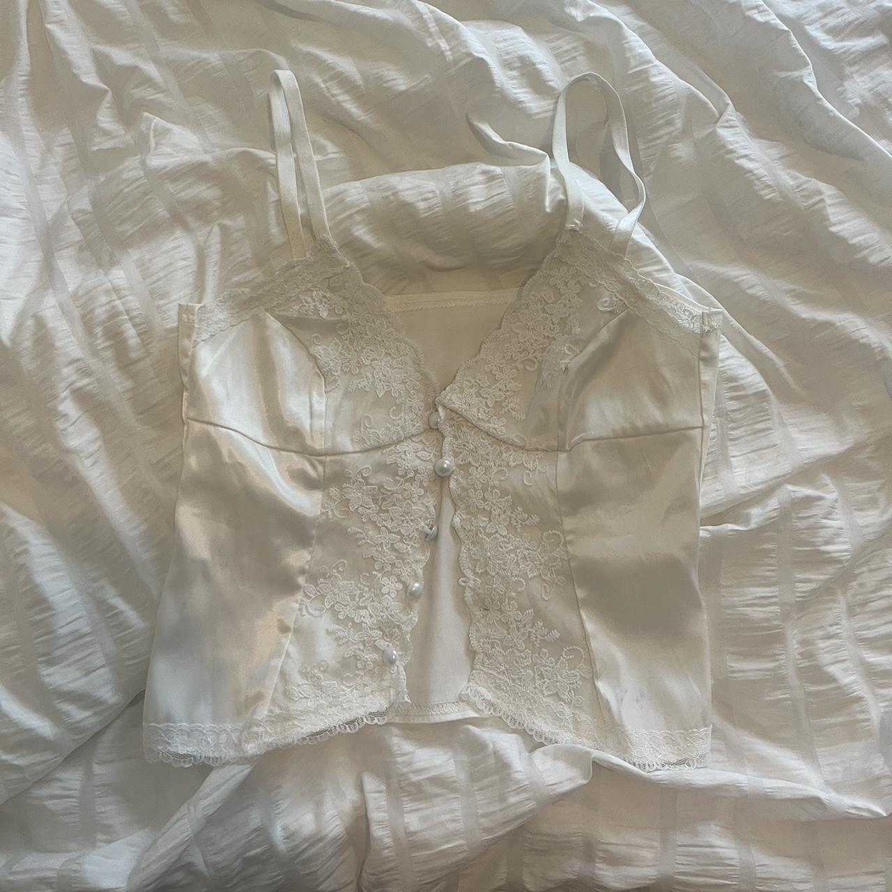 white lace button up vest top 💌 so cute paired w... - Depop