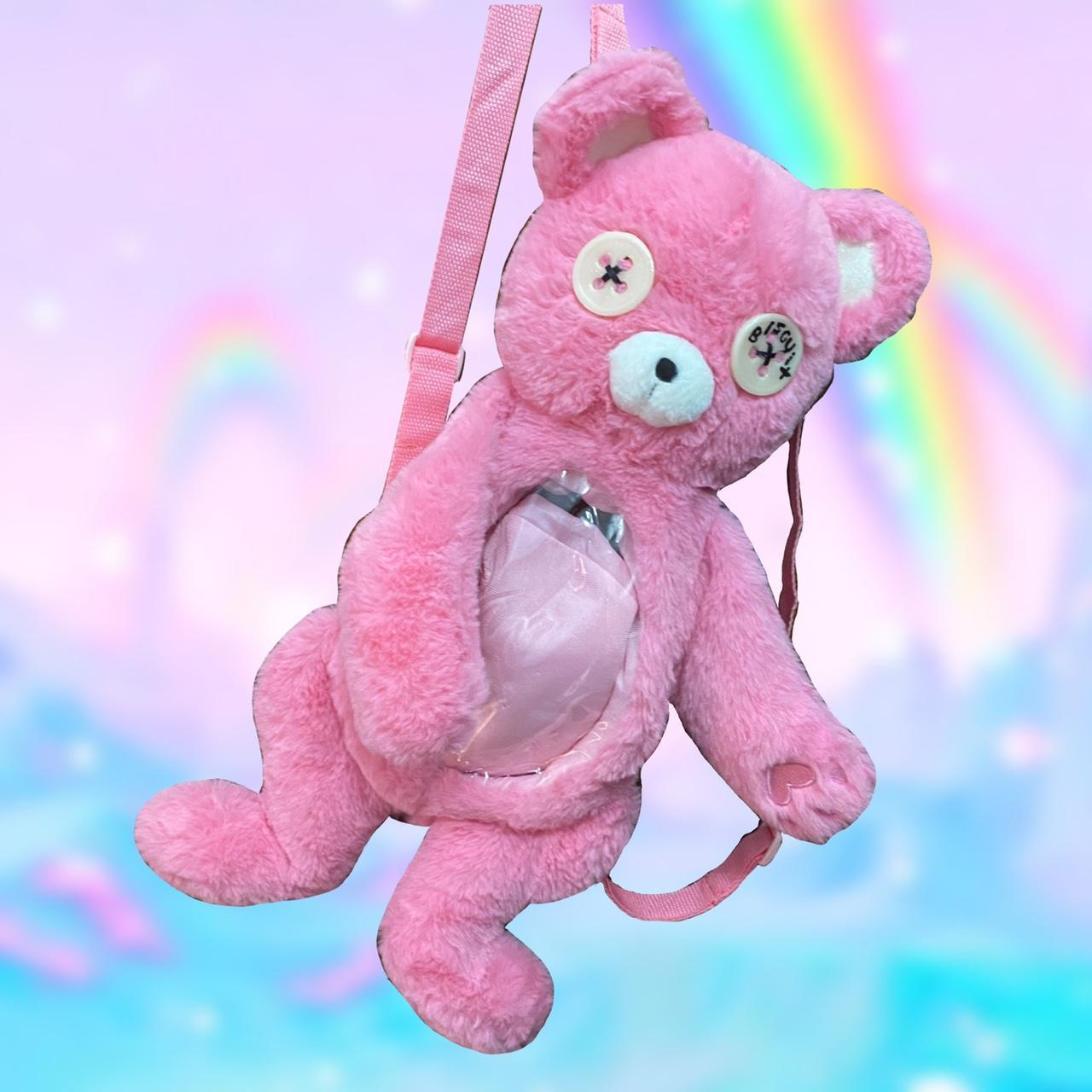 pink teddybear backpack/Itabag that can display pins... - Depop