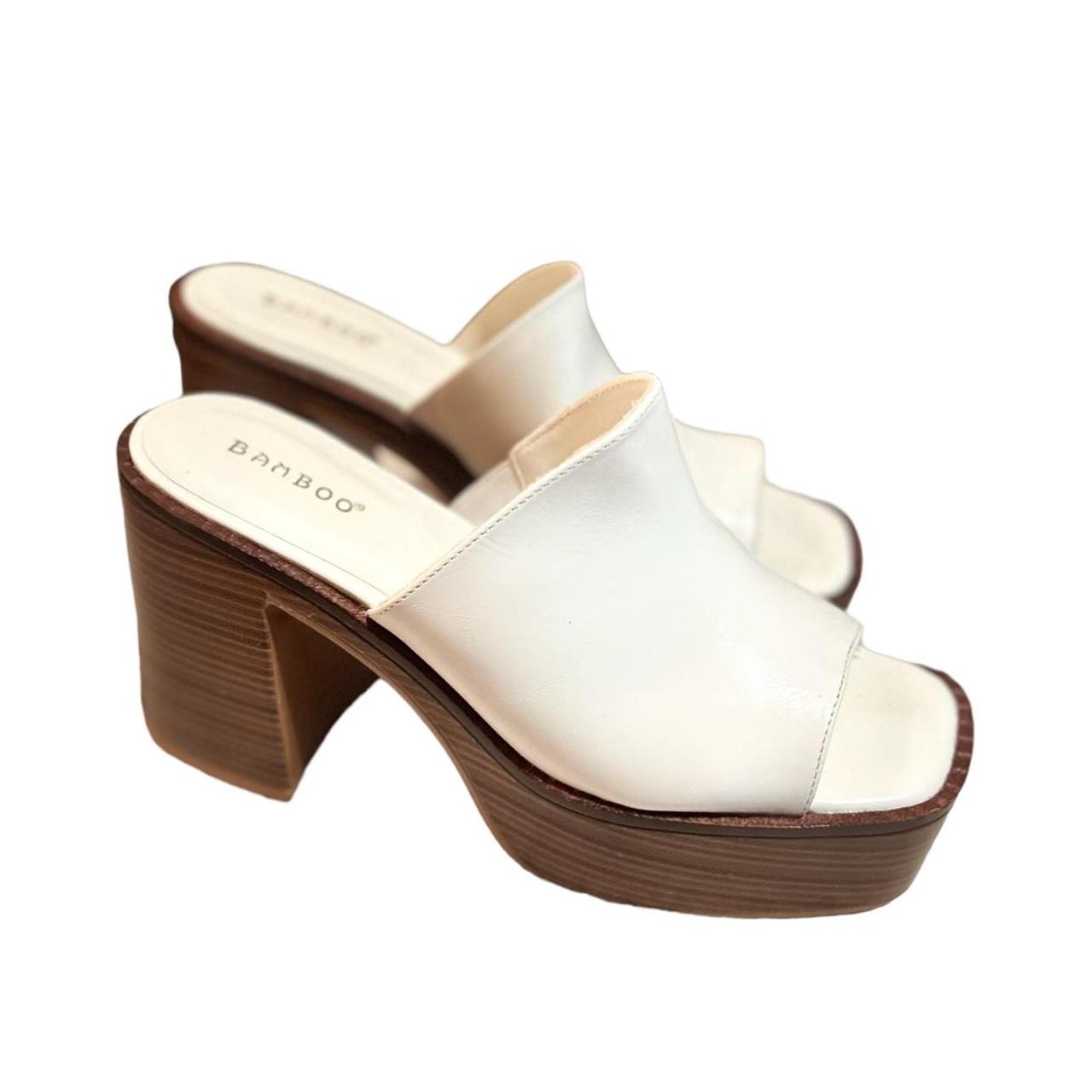 white open toe clog wedge heel sandals worn... - Depop