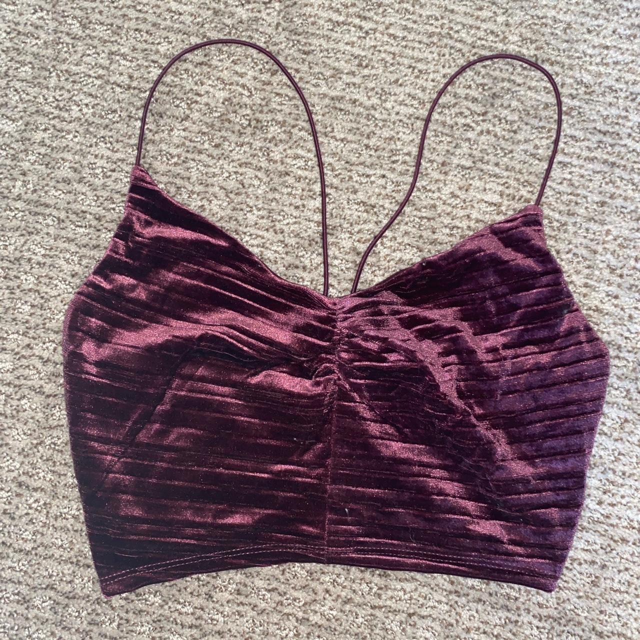 velvet maroon crop top Cinched bodice and elastic... - Depop