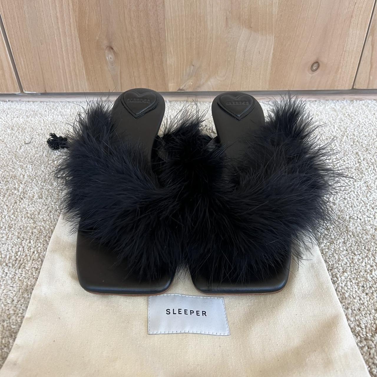 Sleeper Pom Kitten Heel Mules - Black leather/black... - Depop