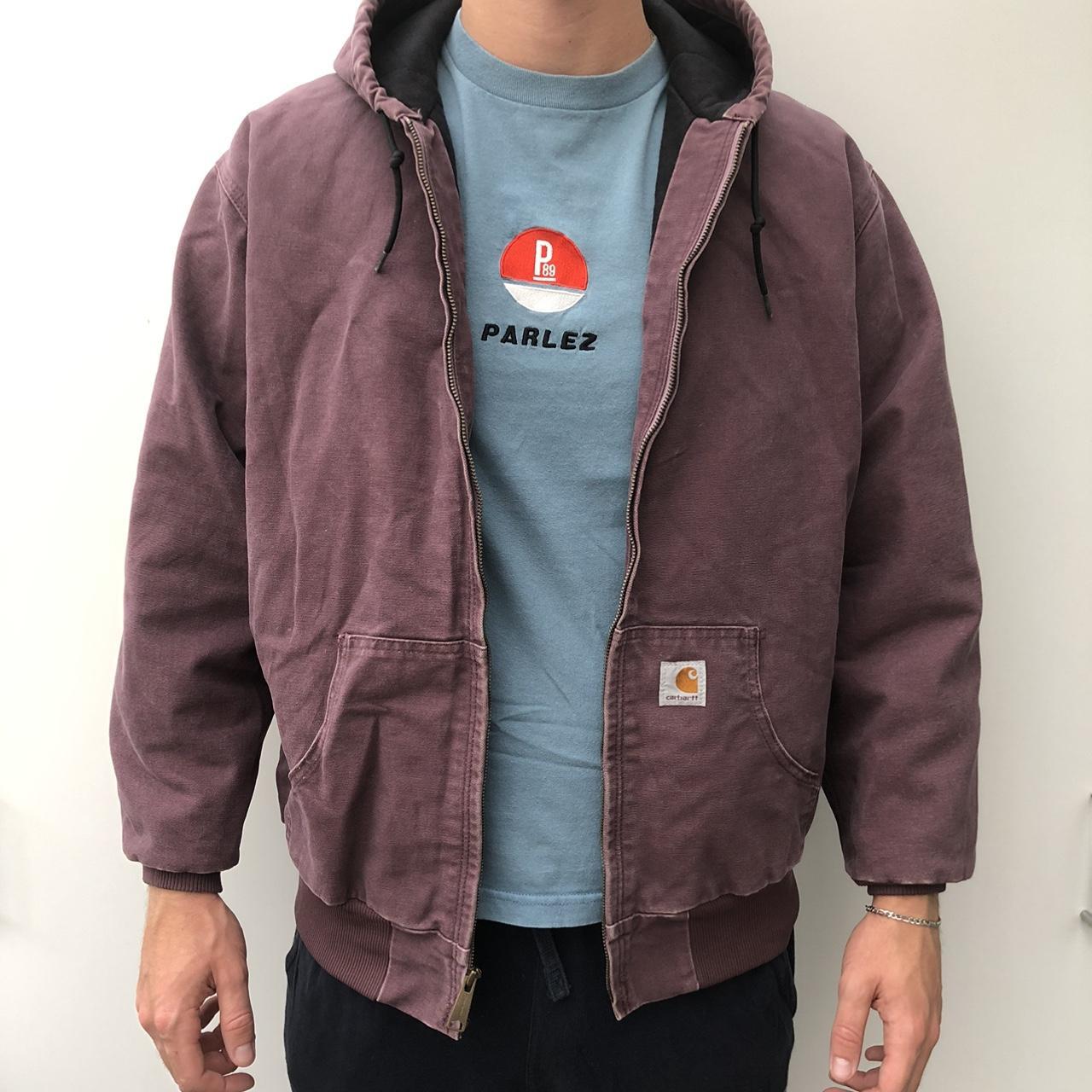 Carhartt workwear hooded zip up jacket in plum... - Depop