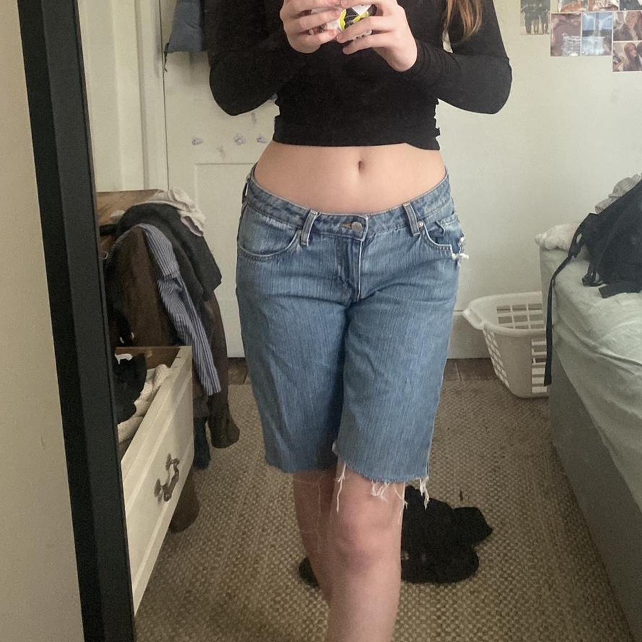 weekday low rise ripped denim jorts hand cut good... - Depop