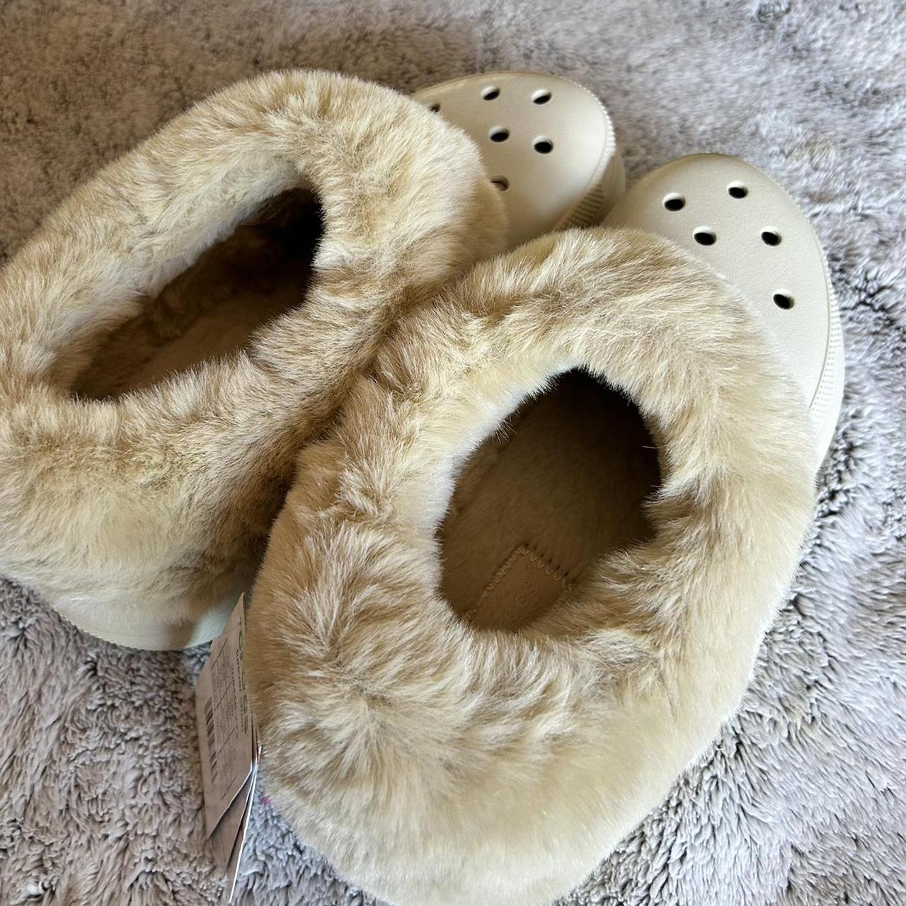 furever crush fluffy tan/cream crocs👡 brand-... - Depop