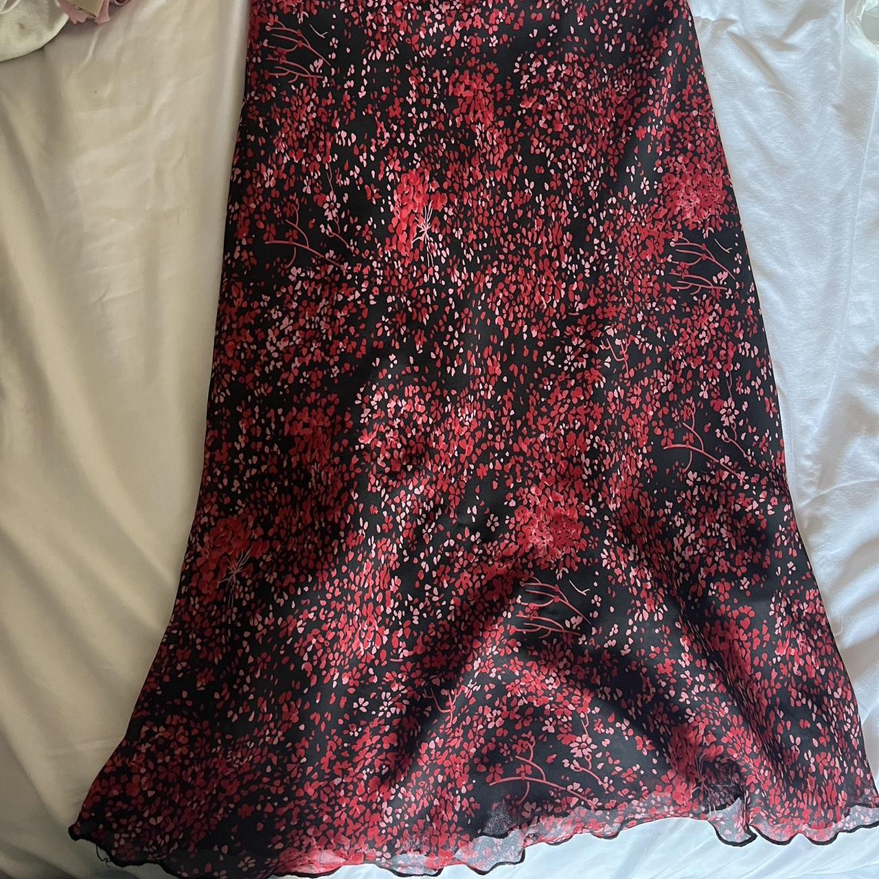 pink and red midi skirt brand la belle size 7 tag... - Depop