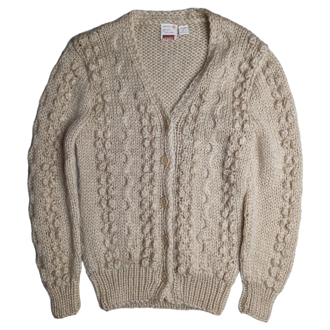 Vintage 1970s Montgomery Ward Beige Knobby Knit... - Depop