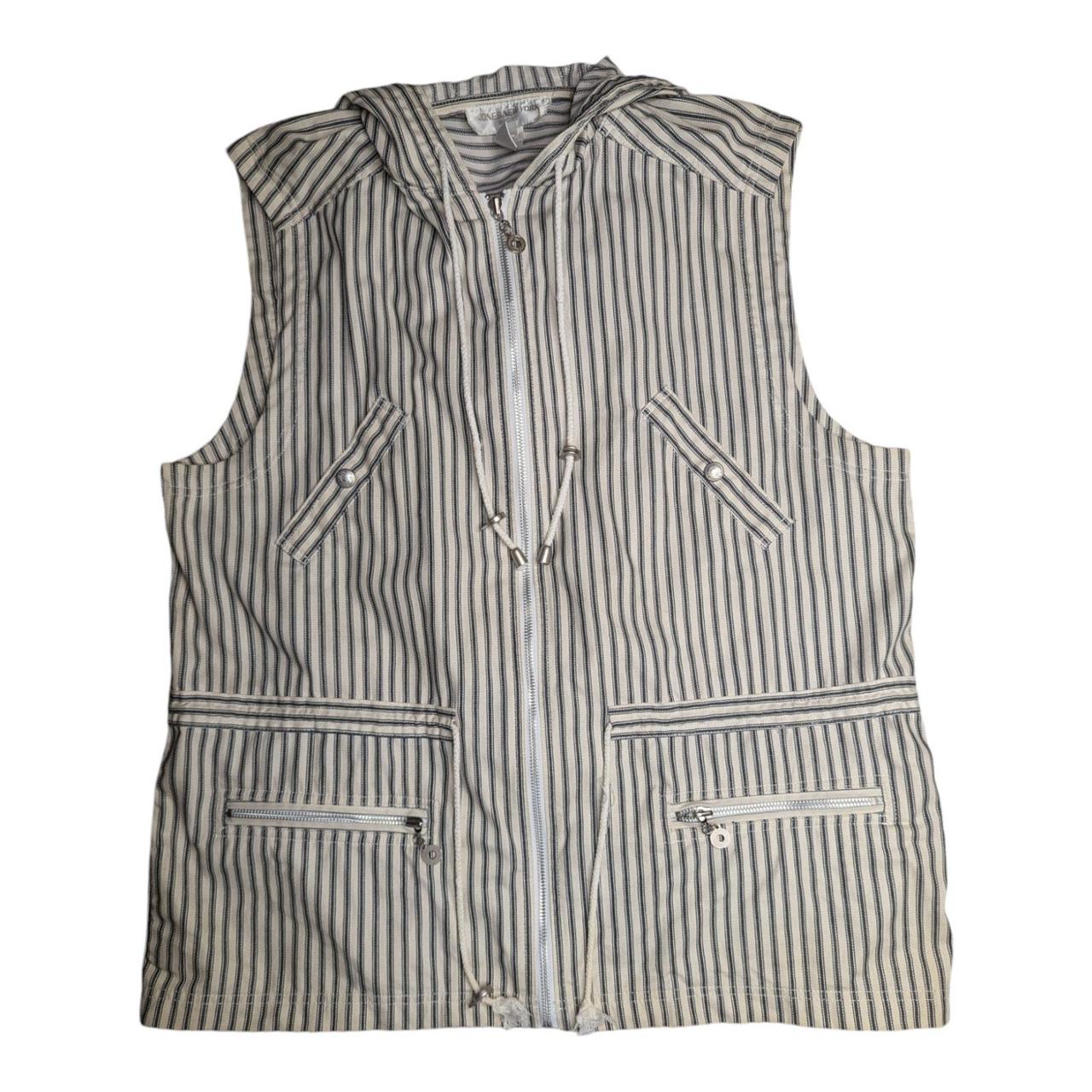 Vtg 1990s Jones New York White Blue Engineer Striped... | Depop