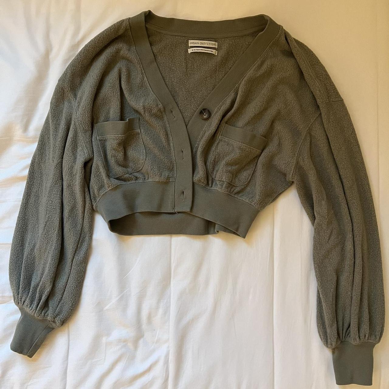 urban outfitters sage green cropped cardigan size... - Depop