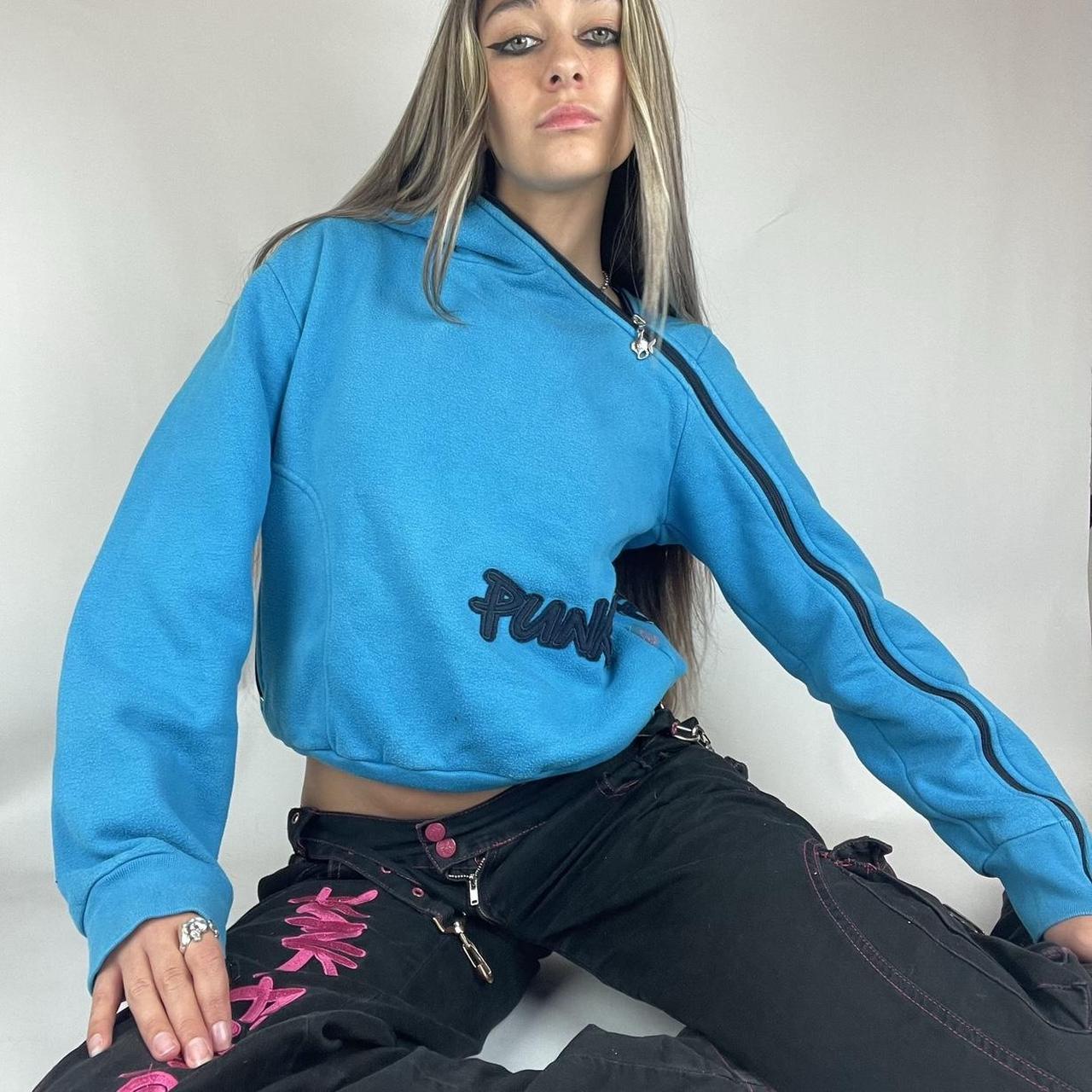 Punkyfish Women's Blue and Black Jacket | Depop