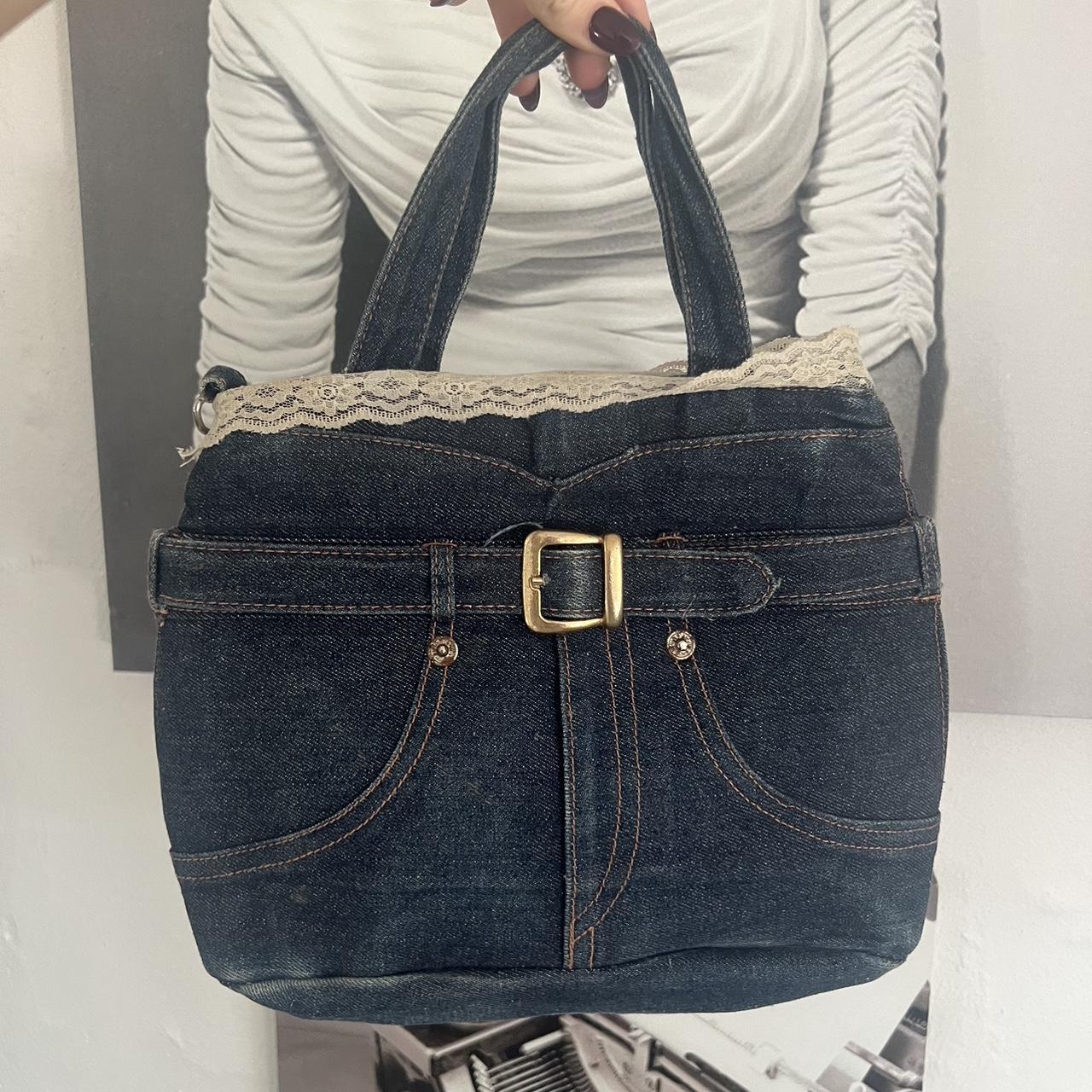 Adorable vintage denim handbag with lace trimming,... - Depop
