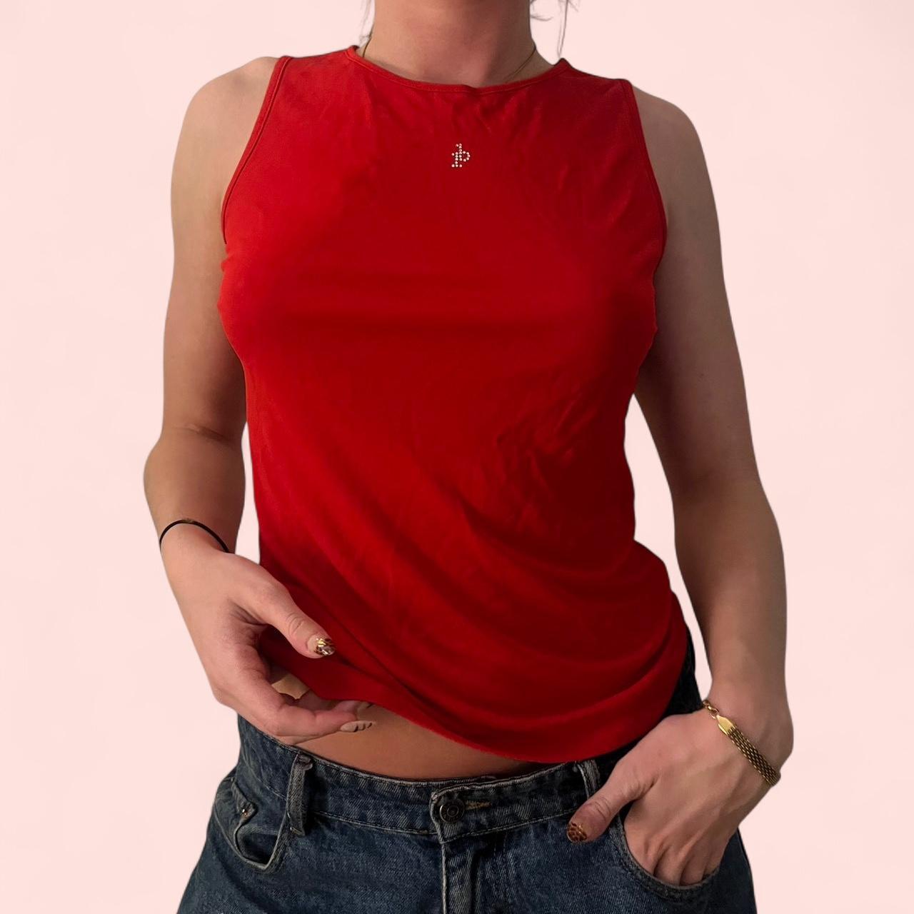Vintage Rocco Barocco red tank top with rinestone... | Depop