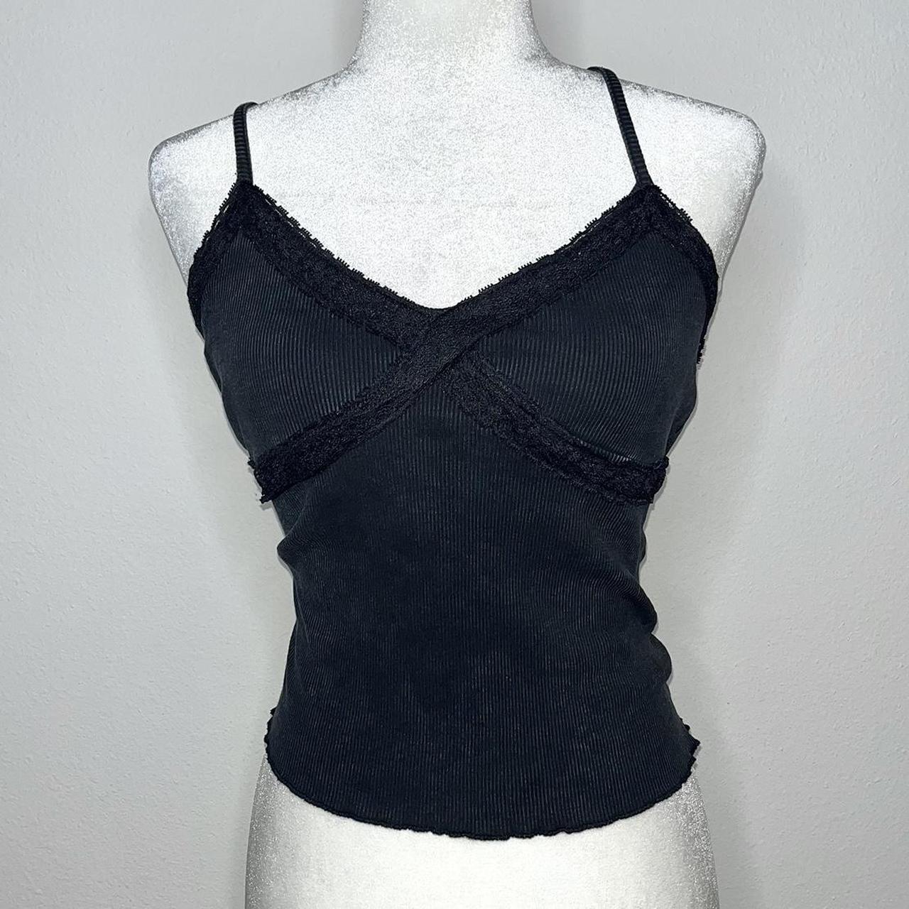 cute grunge grey/black lace cami - good condition... - Depop