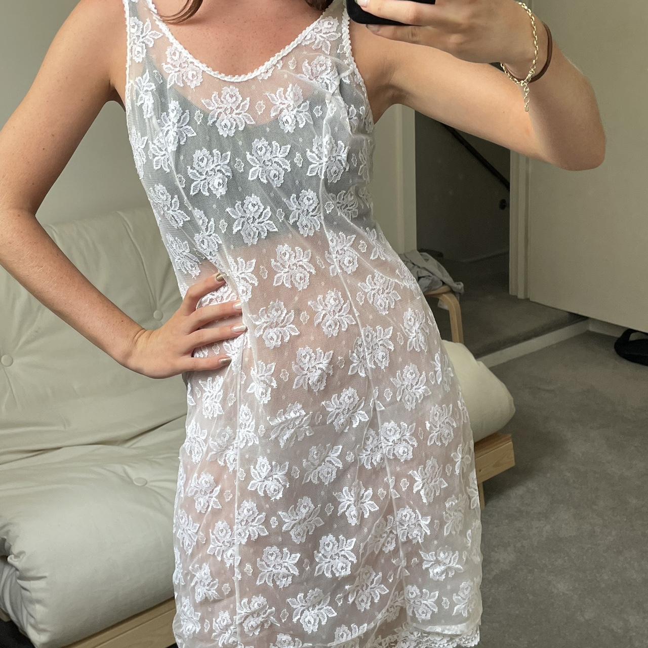 White lace see through dress - Depop