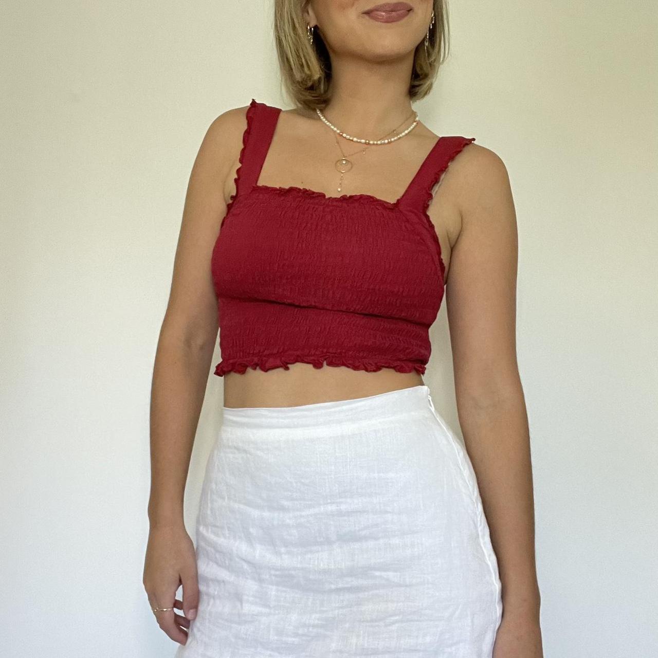 Romantic crop top 🌹 ruching and lettuce edges ... - Depop