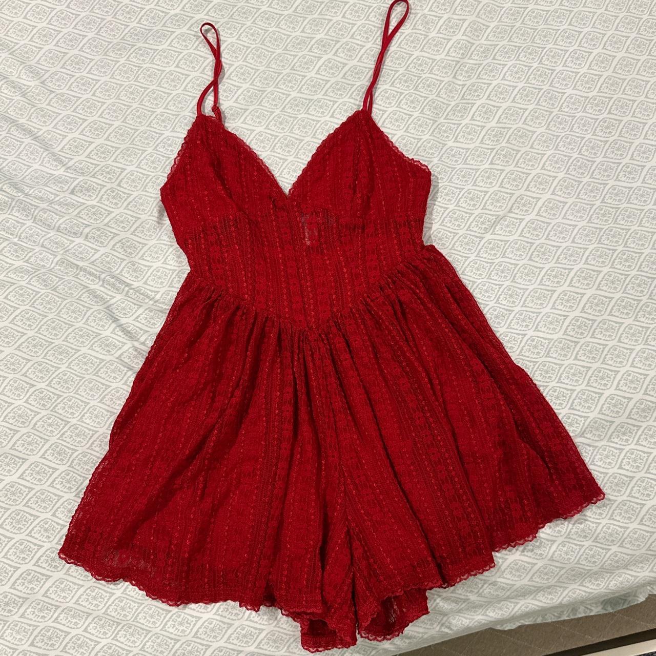 Urban outfitters red lace romper - Depop