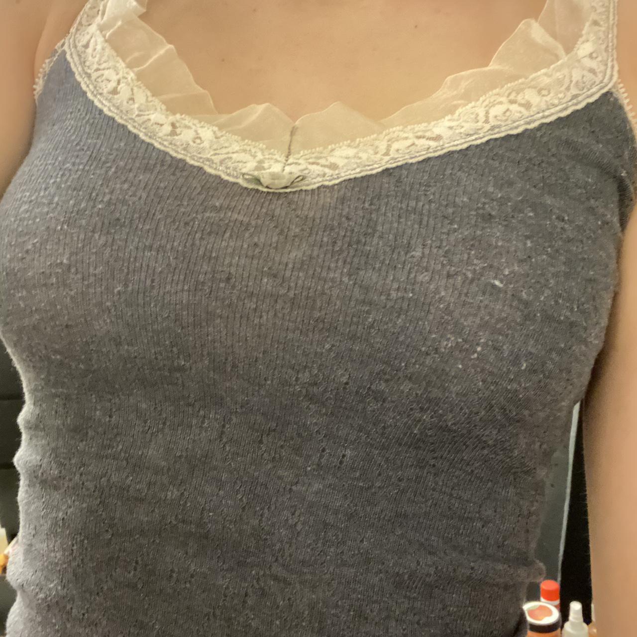 most gorgeous grey cami top with a lace trim! - Depop