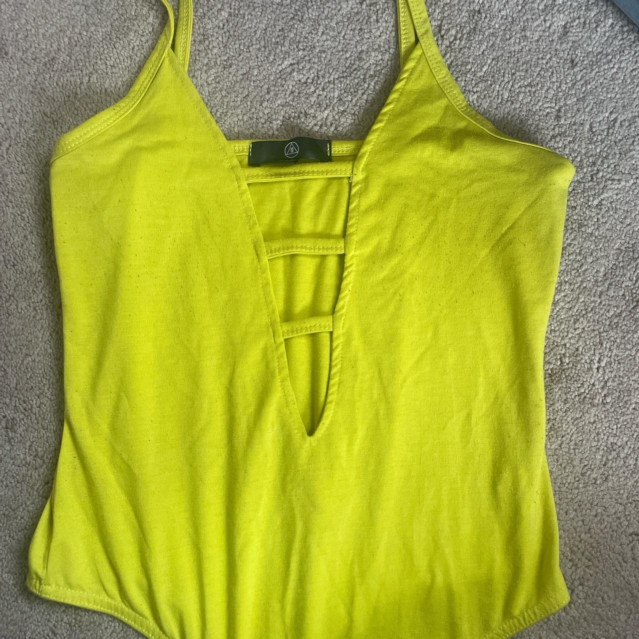 Missguided lime green v neck body suit - size 10 -... - Depop