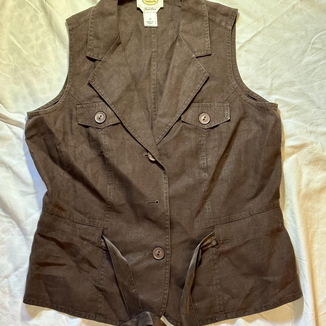 brown cloth vest talbots size women’s 12/large - Depop