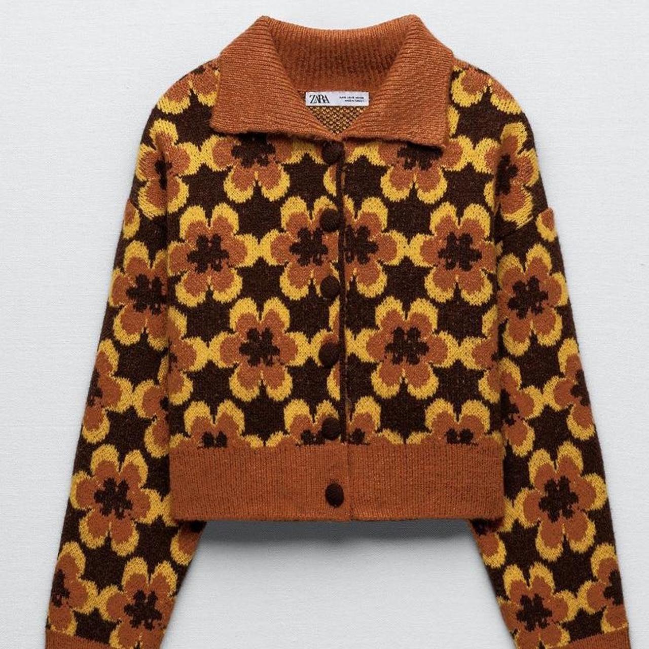 Zara 70’s geometric floral pattern cardigan The... - Depop