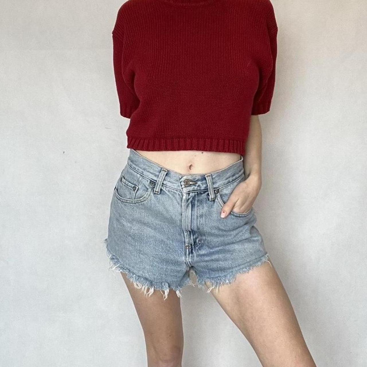 Vintage High Waisted Denim Shorts With Frayed Hems Depop