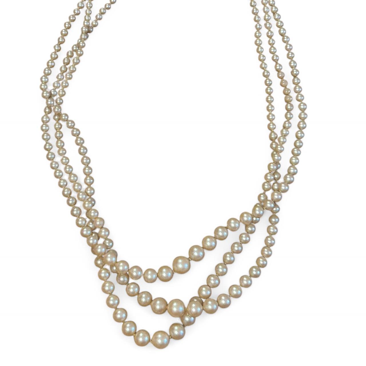 Triple string of pearls with silver sterling accents | Depop
