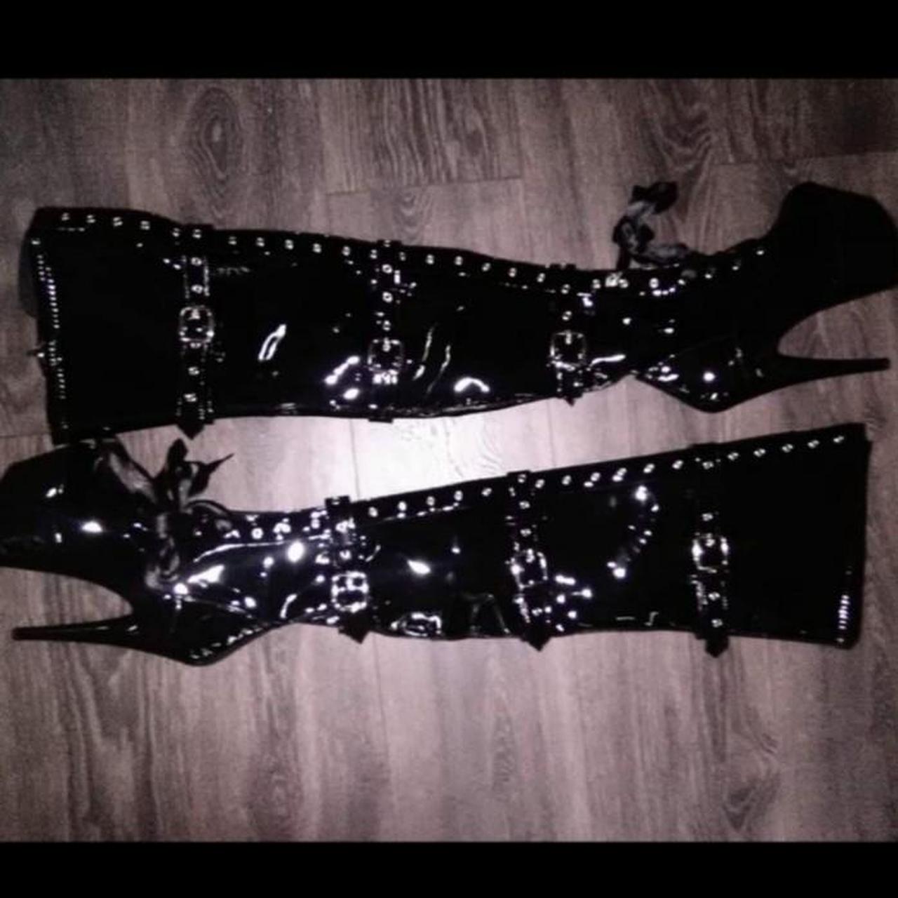 Pleaser goth thigh high patent boots. 7 inch... - Depop