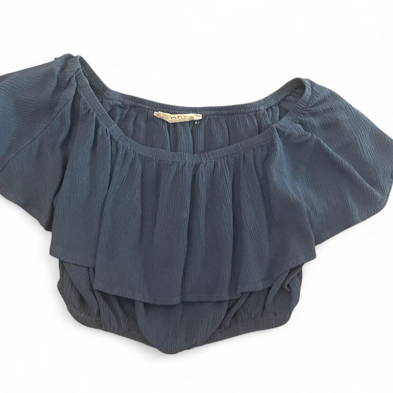 Audrey 3+1 Navy Off-Shoulder Top Flowy navy... | Depop