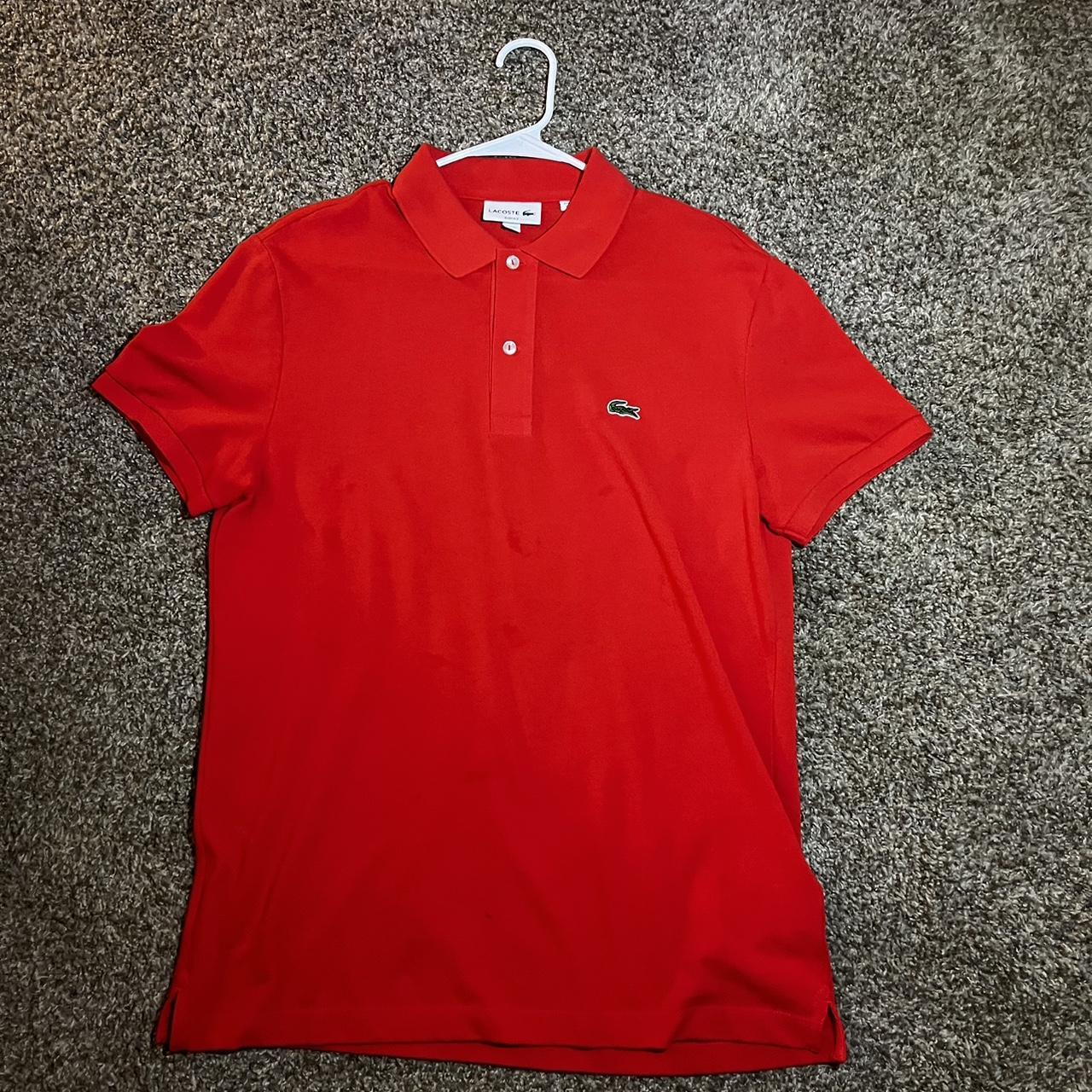 Large Red Lacoste shirt The only flaw is that there... - Depop