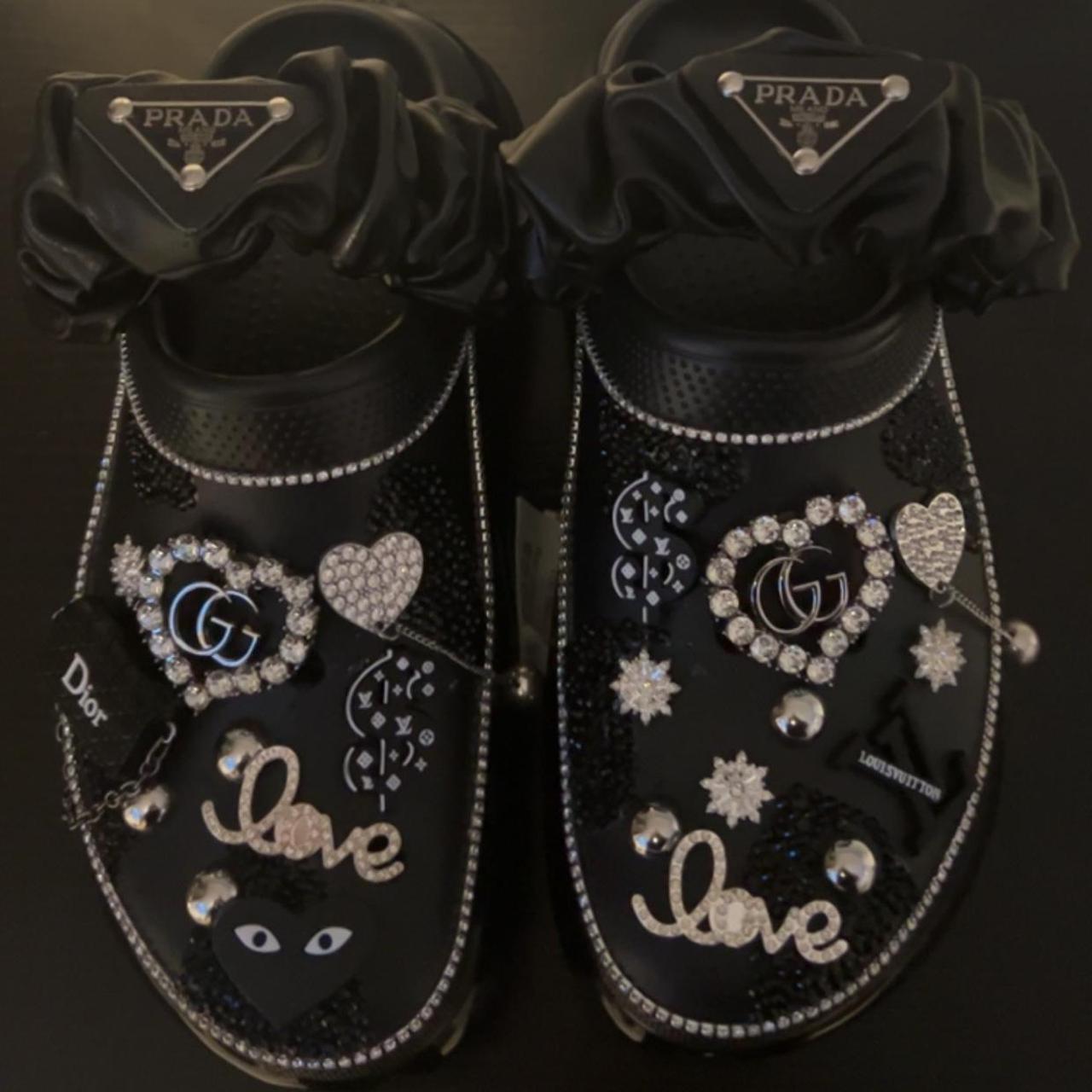 Customised Black Mega Crush Crocs With Prada Strap... - Depop