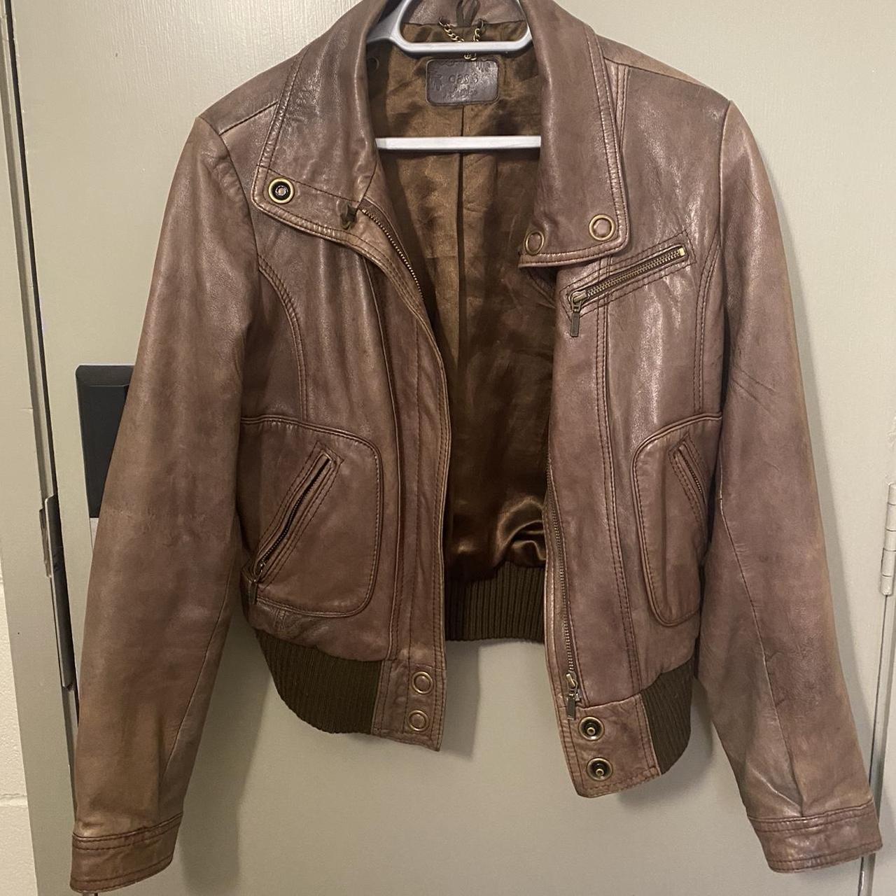Gorgeous brown oasis leather jacket - worn a few... - Depop