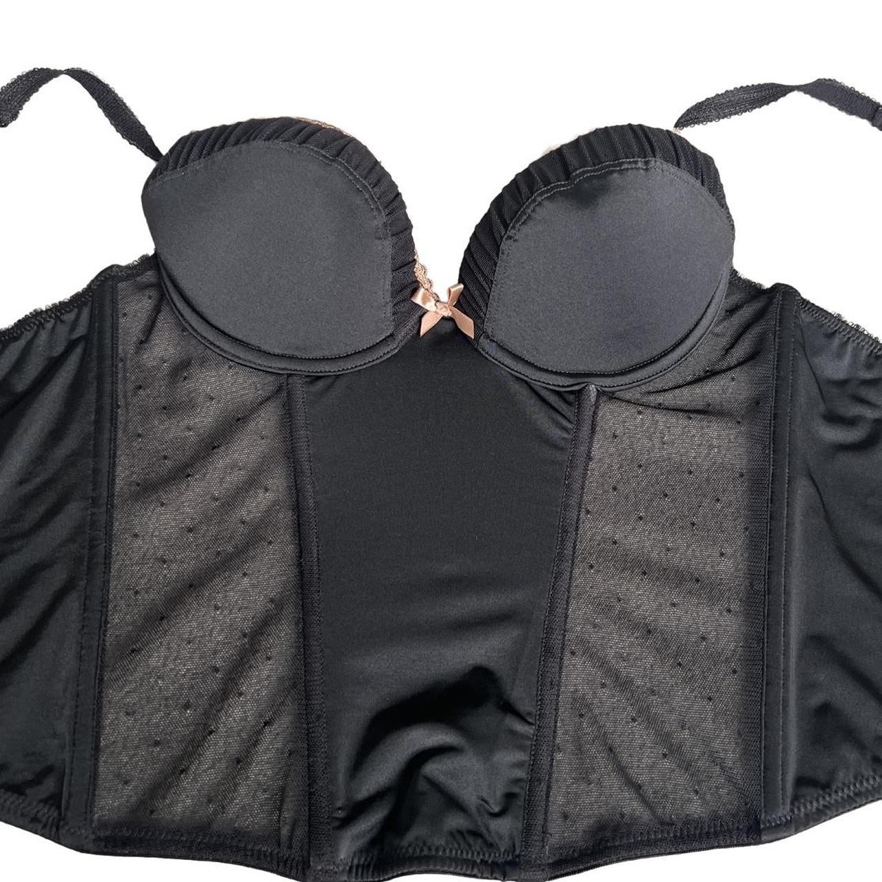 Black corset top Basque, pink lace trim and bow... - Depop