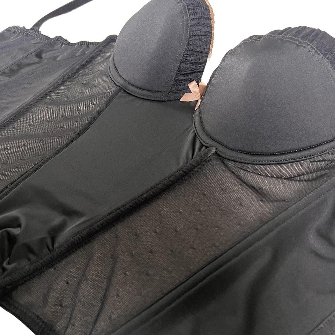 Black corset top Basque, pink lace trim and bow... - Depop