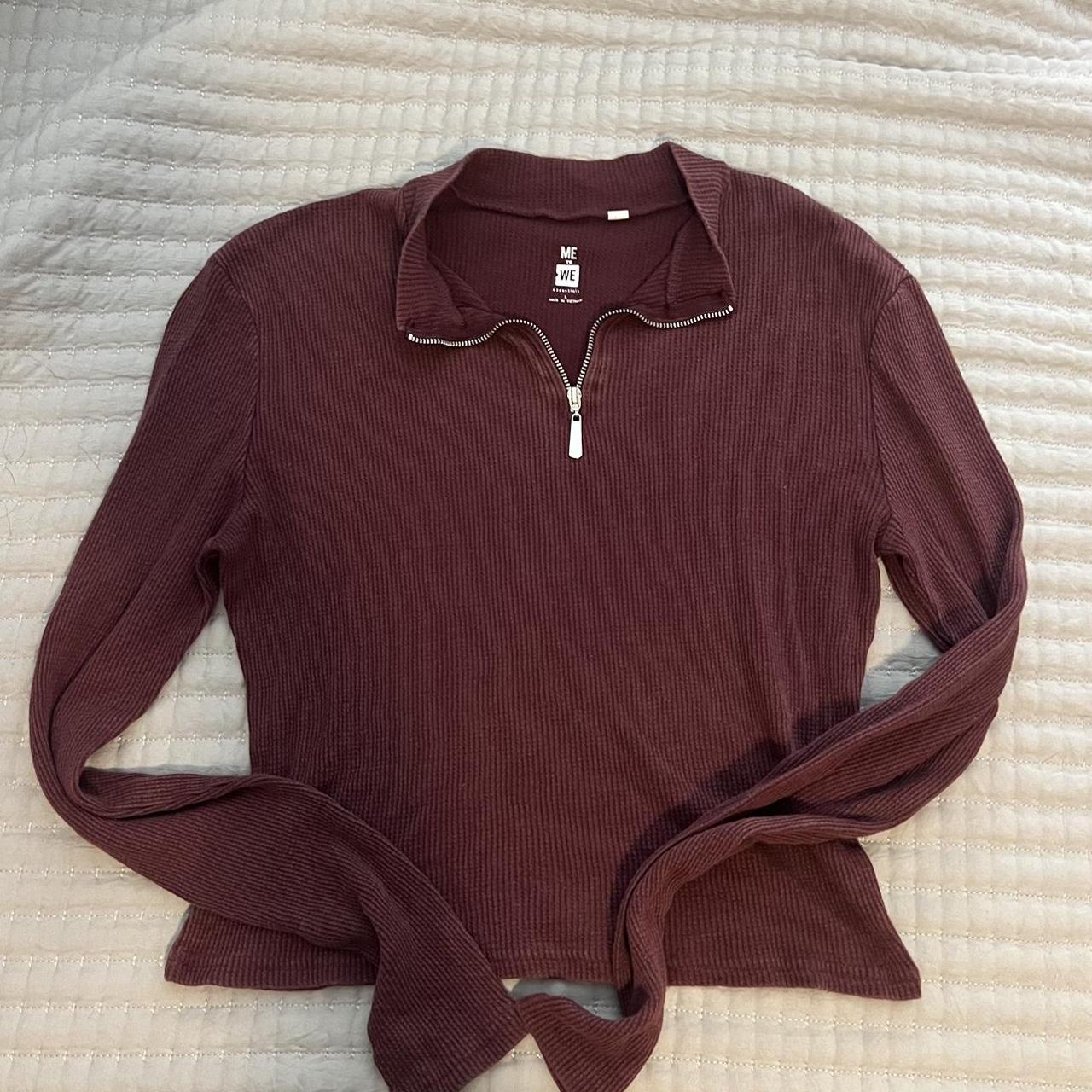 Maroon waffle knit half zip pacsun sweater/long... - Depop
