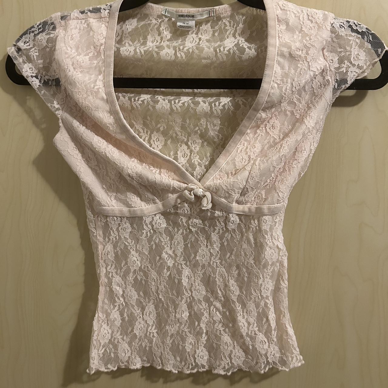 Light pink lace top with bow detail. Worn like... | Depop