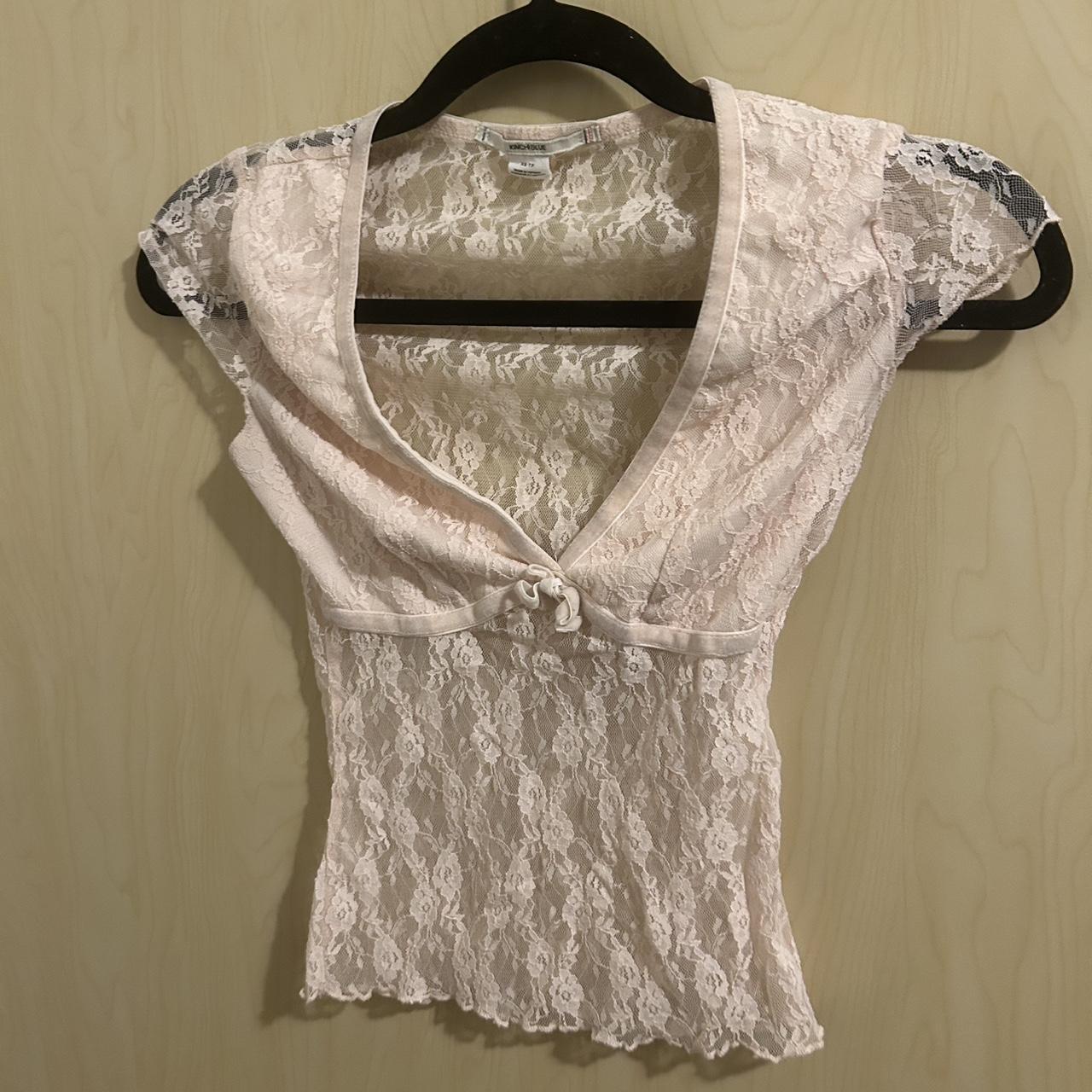 Light pink lace top with bow detail. Worn like... | Depop