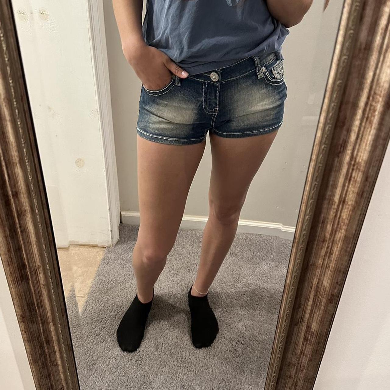 Y2k Zana Di Denim Shorts With Bedazzled Flap Pockets Depop