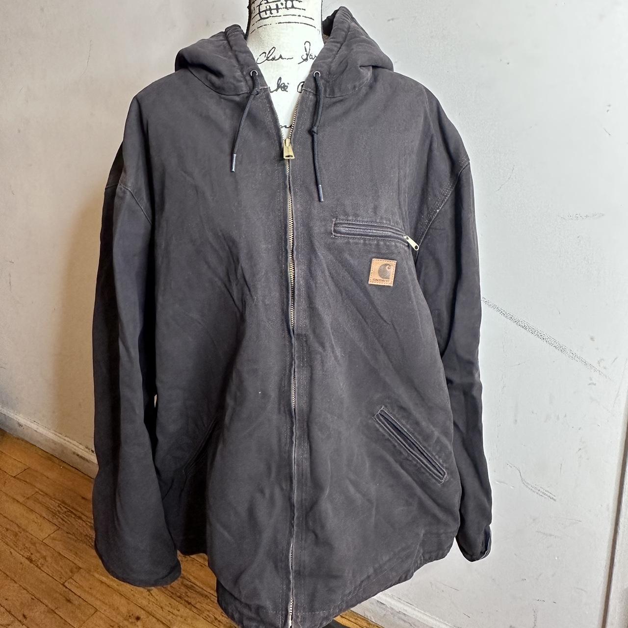 Carhartt dark brown canvas jacket with hood Size... - Depop