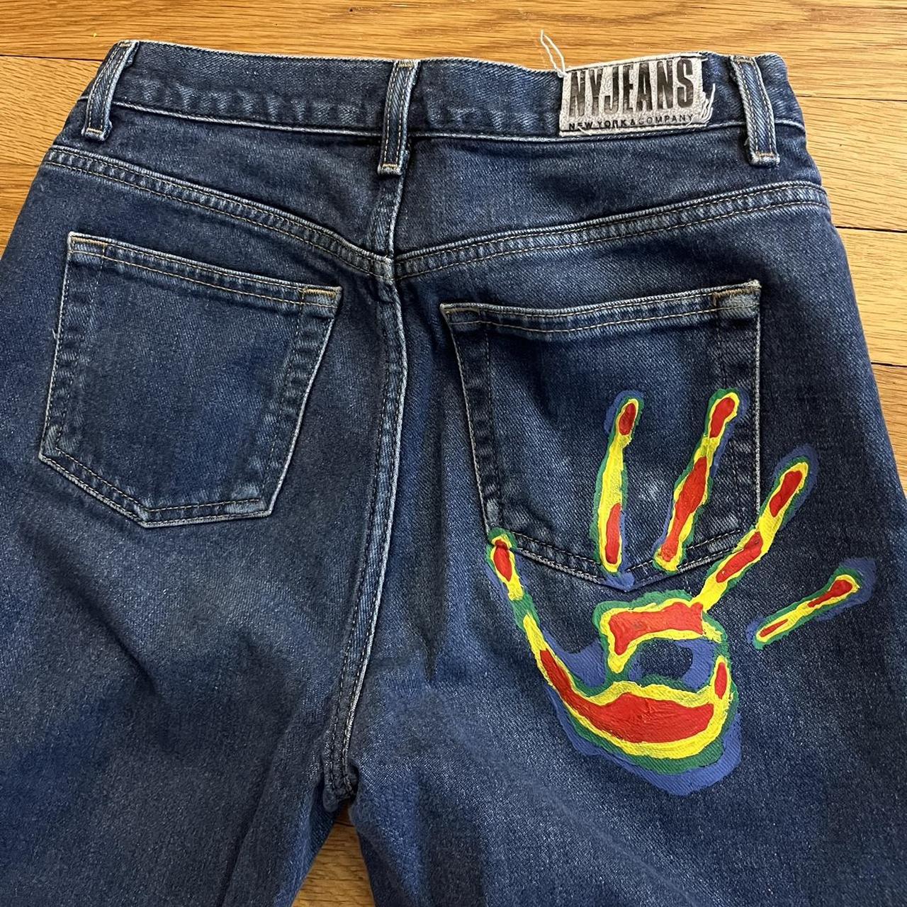 DKNY hand painted fingerprint pants - Size 4 Flare... - Depop