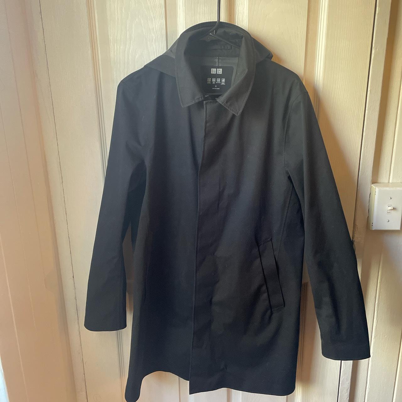 Uniqlo Black slim rain parka coat. Weather block &... - Depop