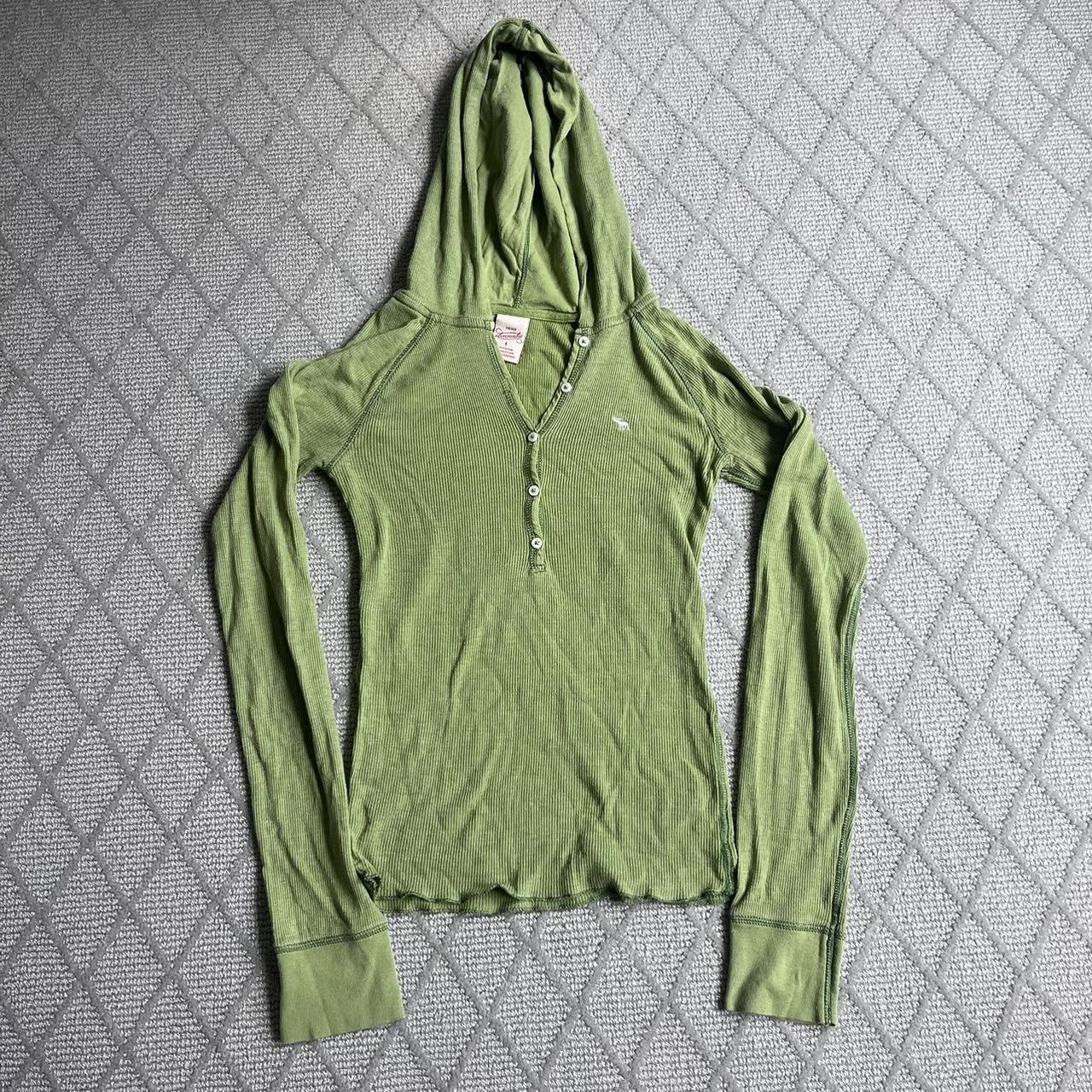 2000s abercrombie henley top green button up... | Depop