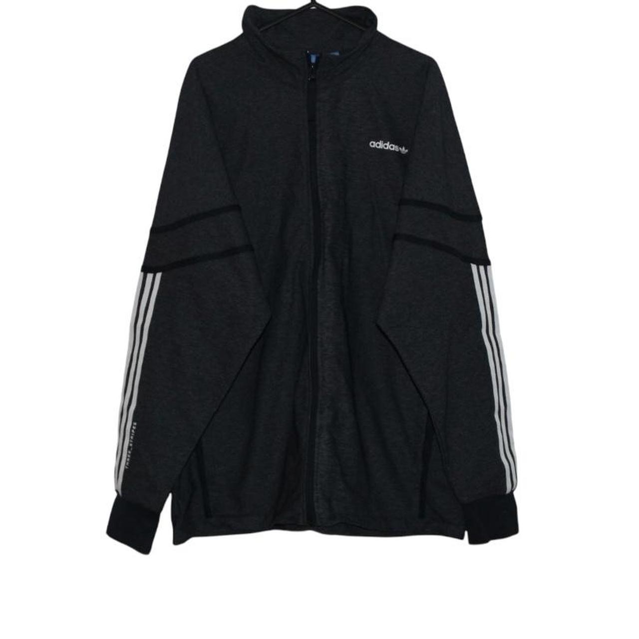 Adidas dark grey / black and white track jacket... - Depop