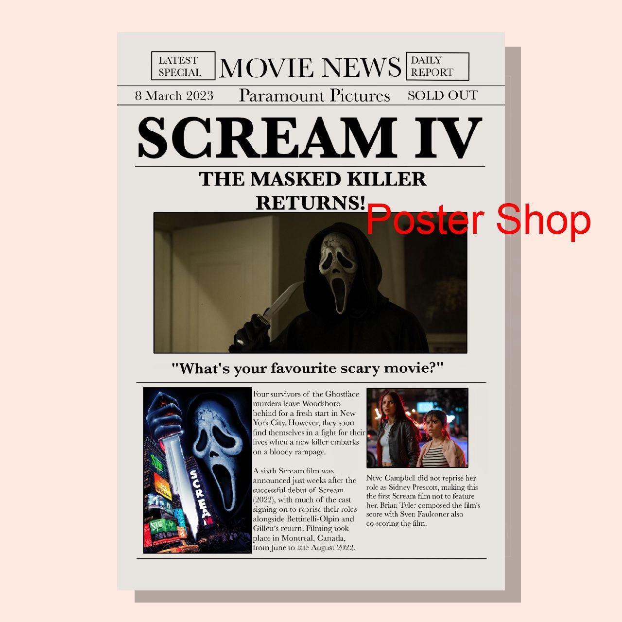 Scream IV Poster Size: A4 Printed on quality poster... - Depop