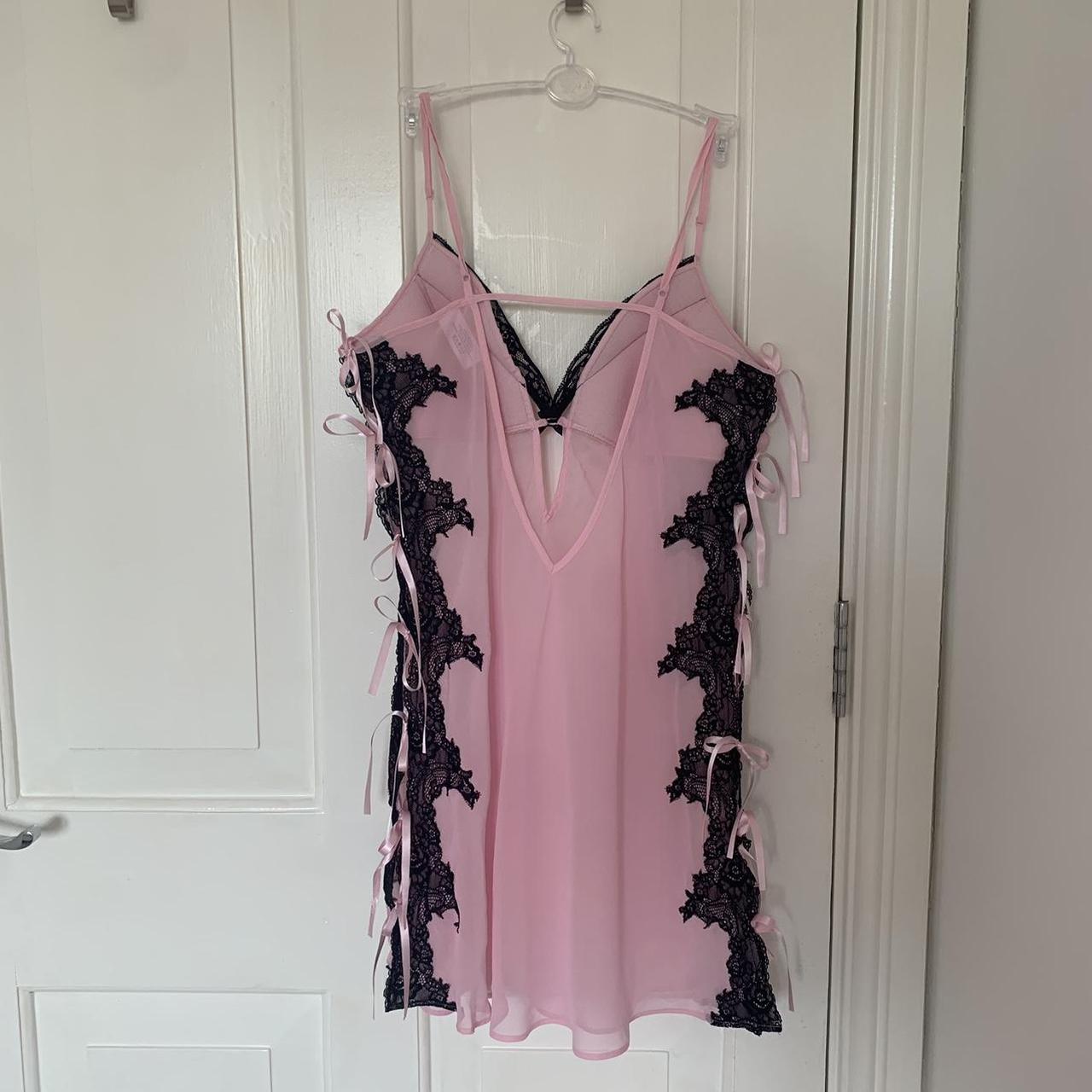 Ann summers black lace trim pink mesh dress, ties up... - Depop