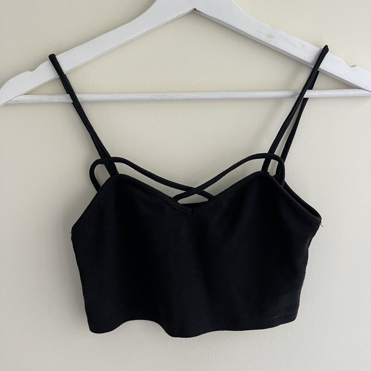 Brandy Melville Black Crop Top Bralette with Cross... - Depop