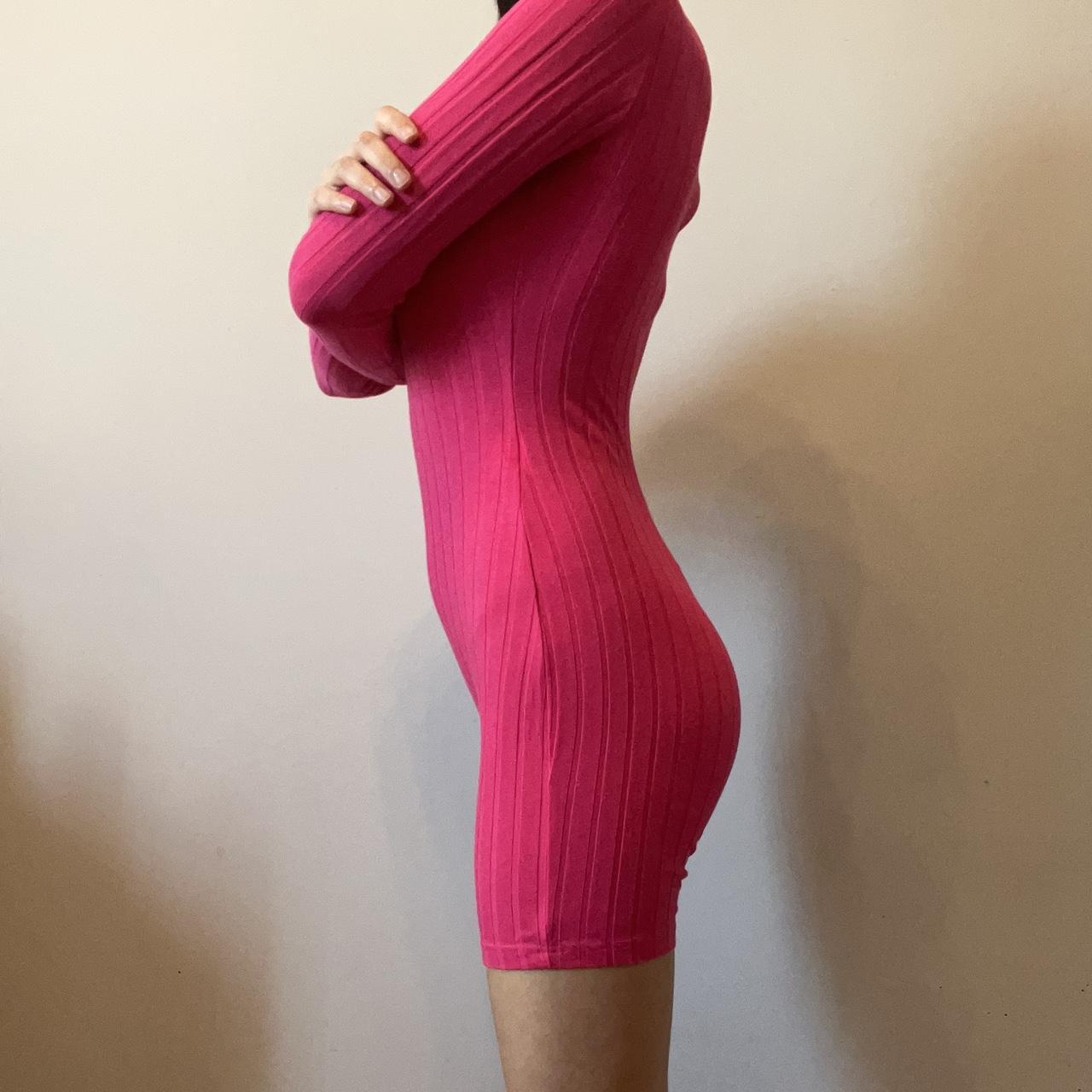 Pink high neck ribbed bodysuit - super cute!... - Depop