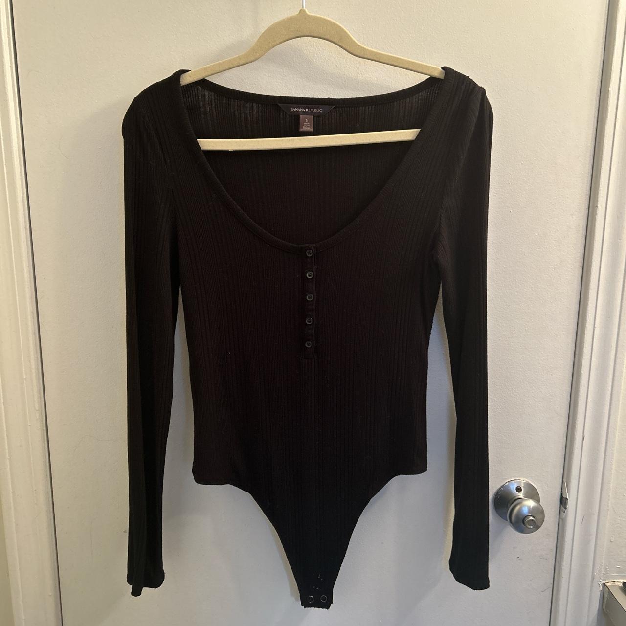 Black Ribbed Banana Republic Bodysuit With Buttons Depop
