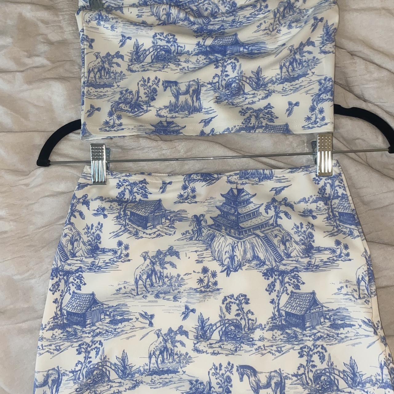 edikted delft print set in blue!! never worn,... - Depop