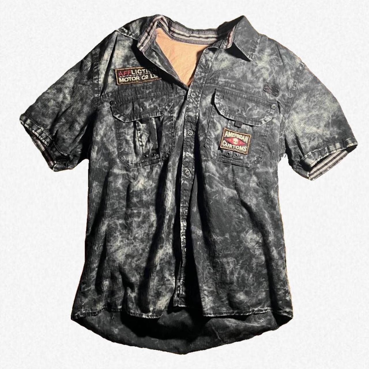 affliction button up t shirt ☠️ size Large super... - Depop