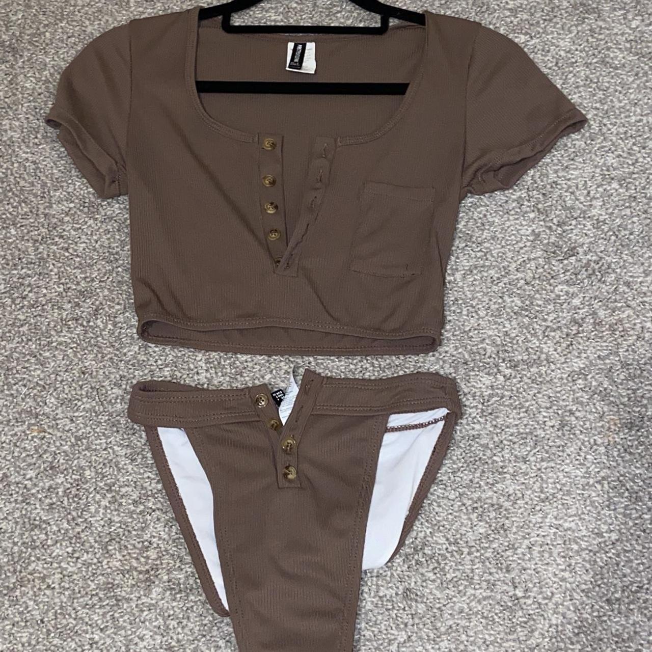 PrettyLittleThing Women's Brown Bikini-and-tankini-bottoms | Depop